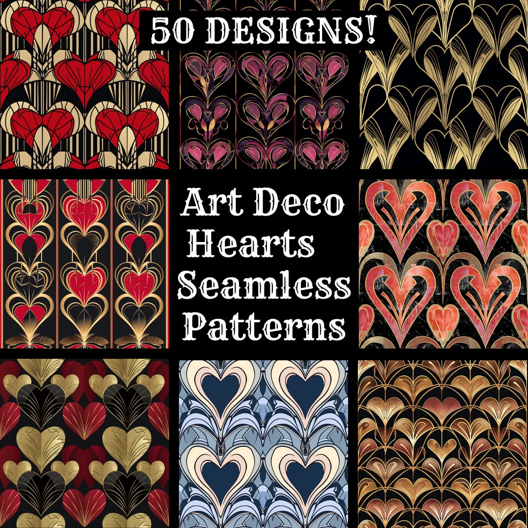 Art Deco Hearts Seamless Digital Paper, Printable Scrapbook Paper ...