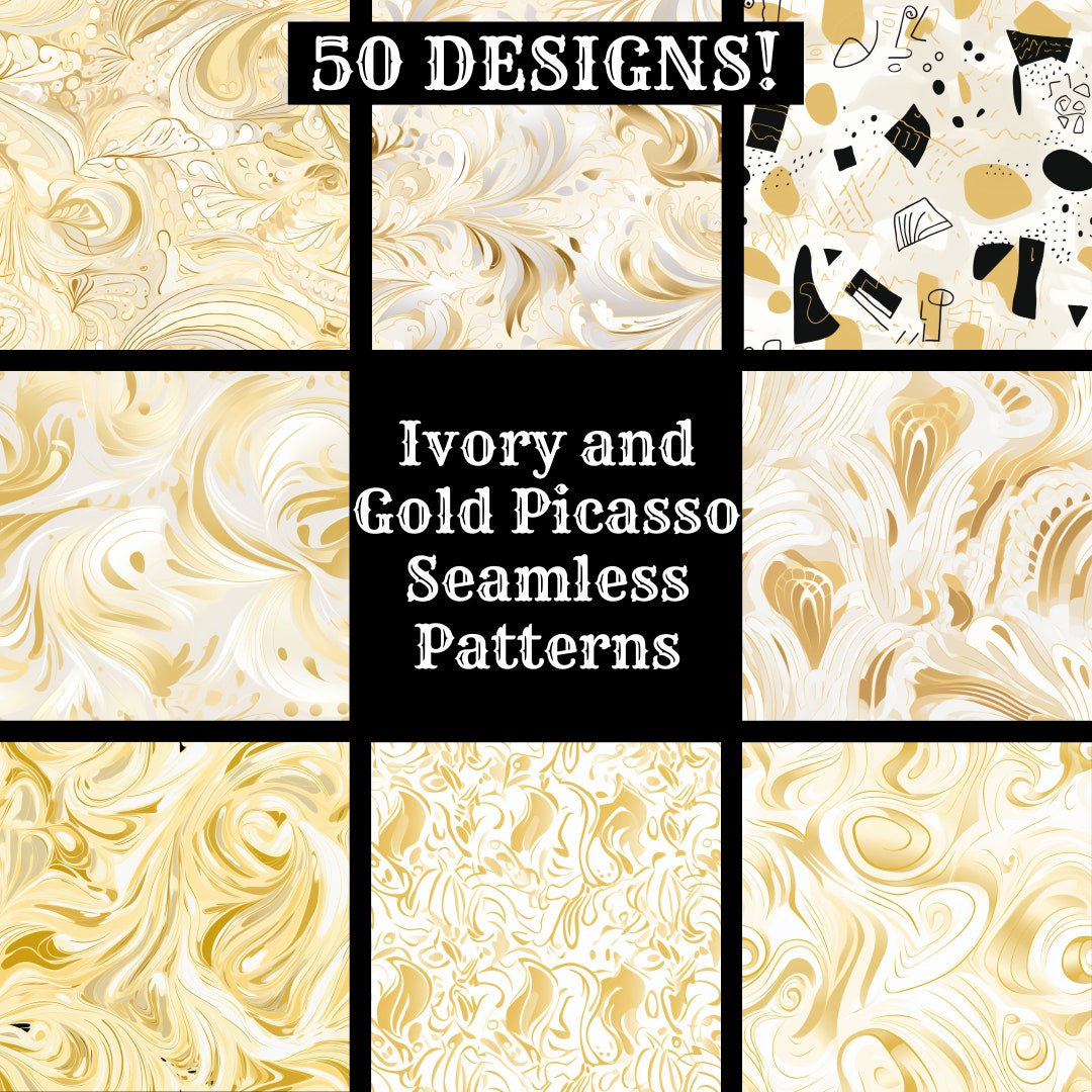 Ivory and Gold Picasso Seamless Patterns: 50 PNG Designs (digital ...