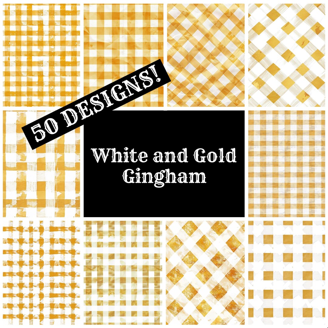 White and Gold Gingham Digital Paper: Vintage Journal Inserts (PNG, 8 ...
