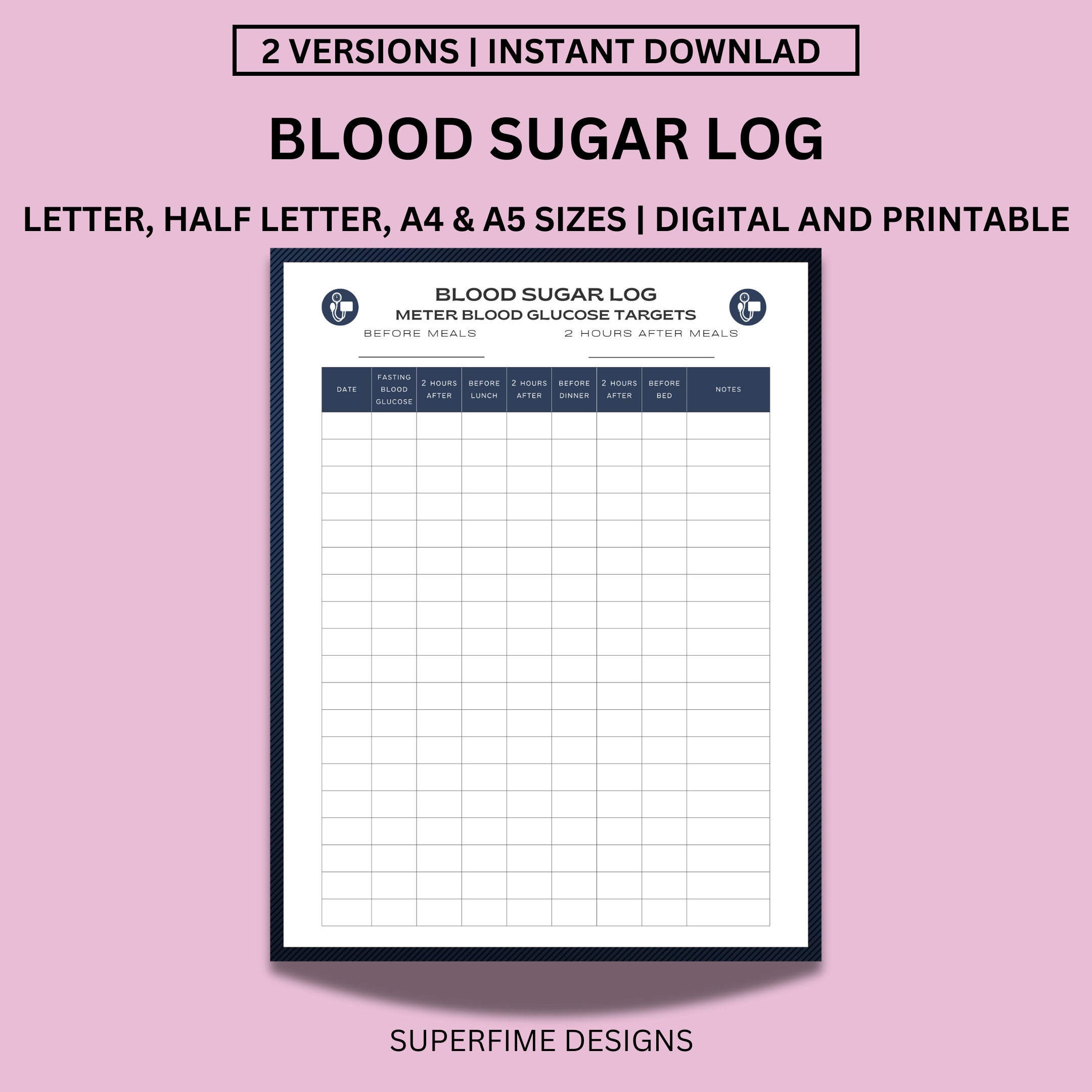 Blood Sugar Tracker Printable, Glucose Diabetes Log (a4/letter) - Etsy