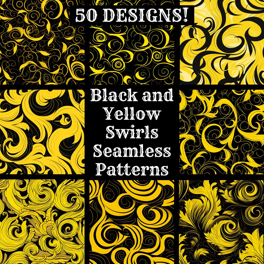Black and Yellow Swirls Seamless Digital Paper, Printable Scrapbook ...