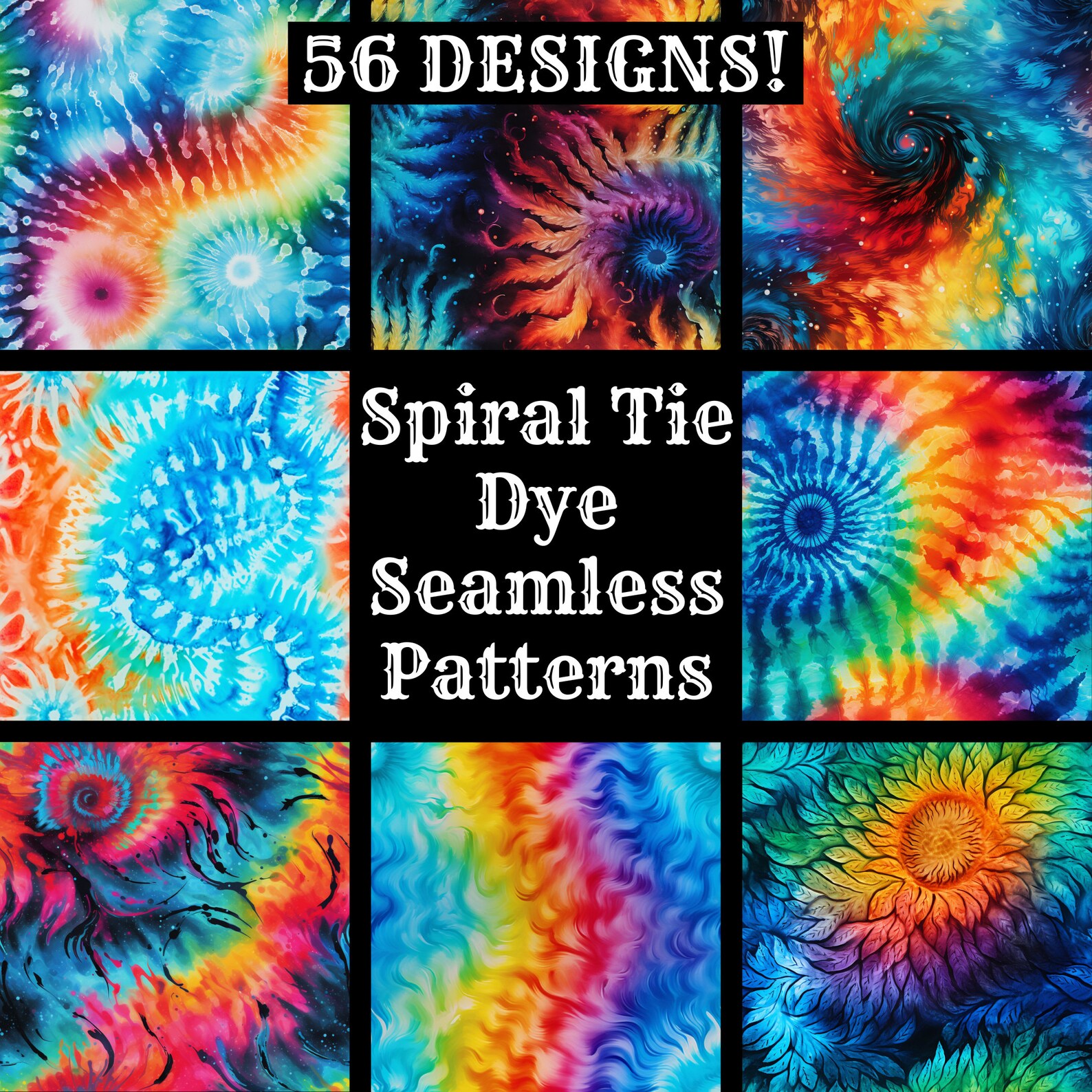 Spiral Tie Dye Seamless Pattern: Digital Scrapbook Paper (PNG, 300 Dpi ...