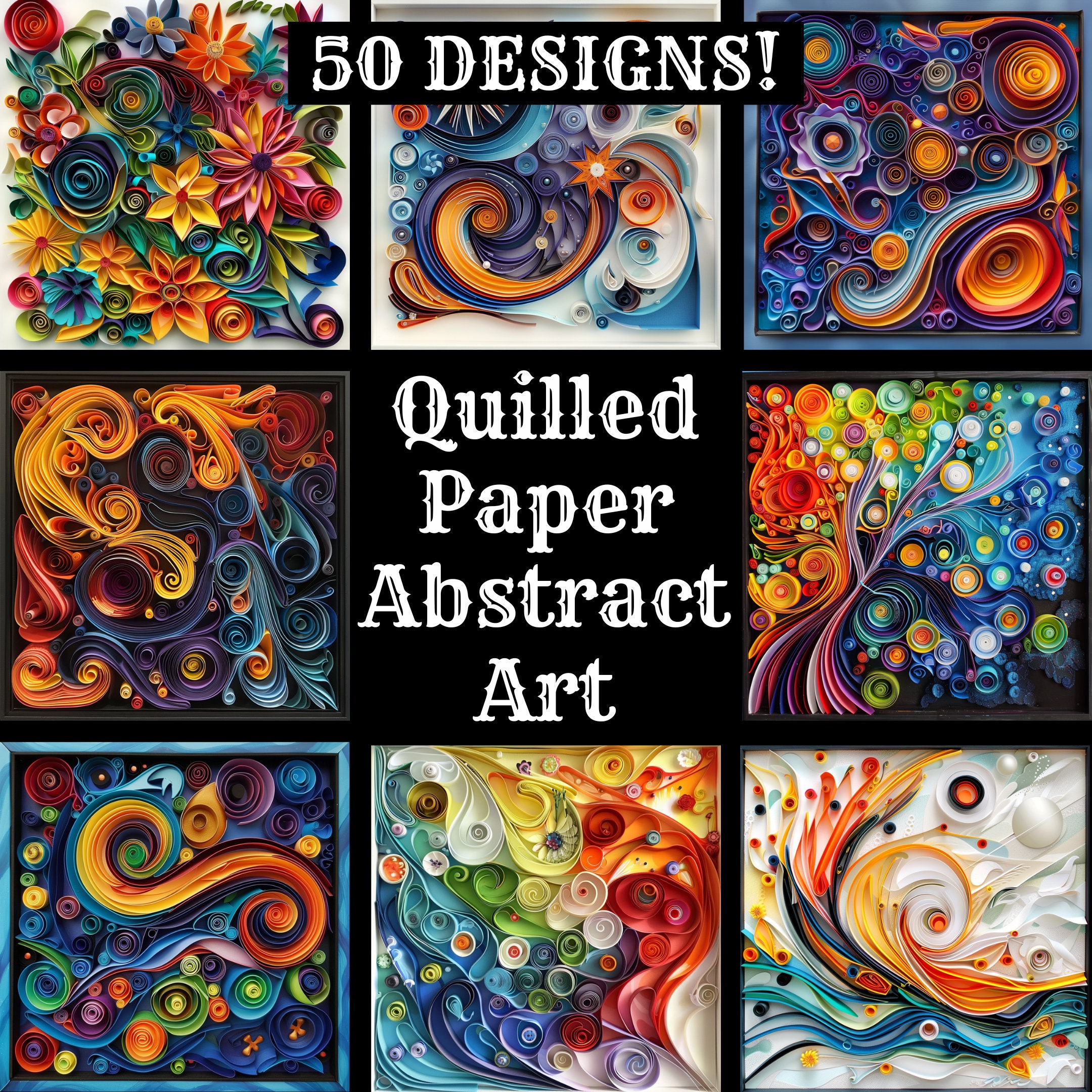 Quilled Paper Abstract Art, Digital Papers (PNG) - Etsy