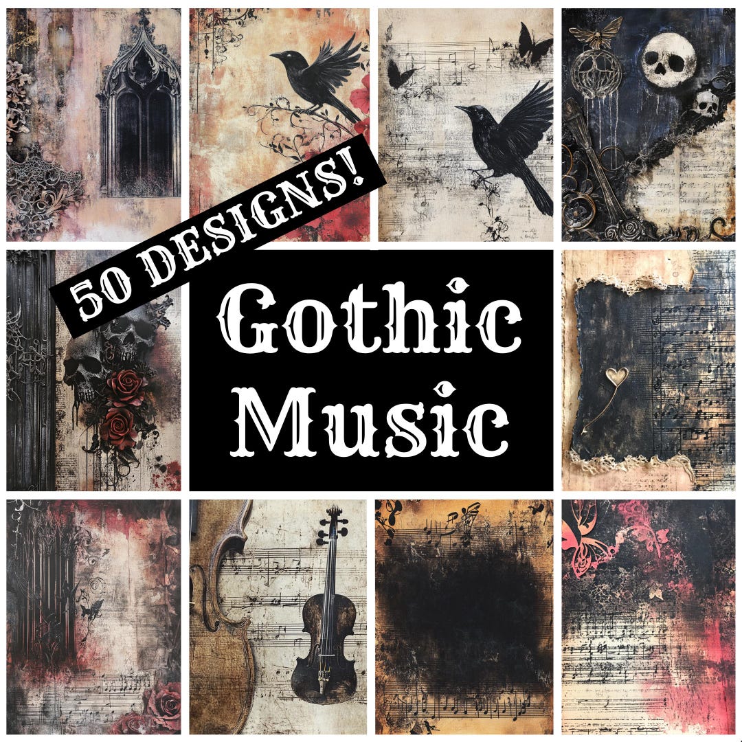 Gothic Music Journal Paper: Vintage Scrapbook Printable (PNG Digital ...