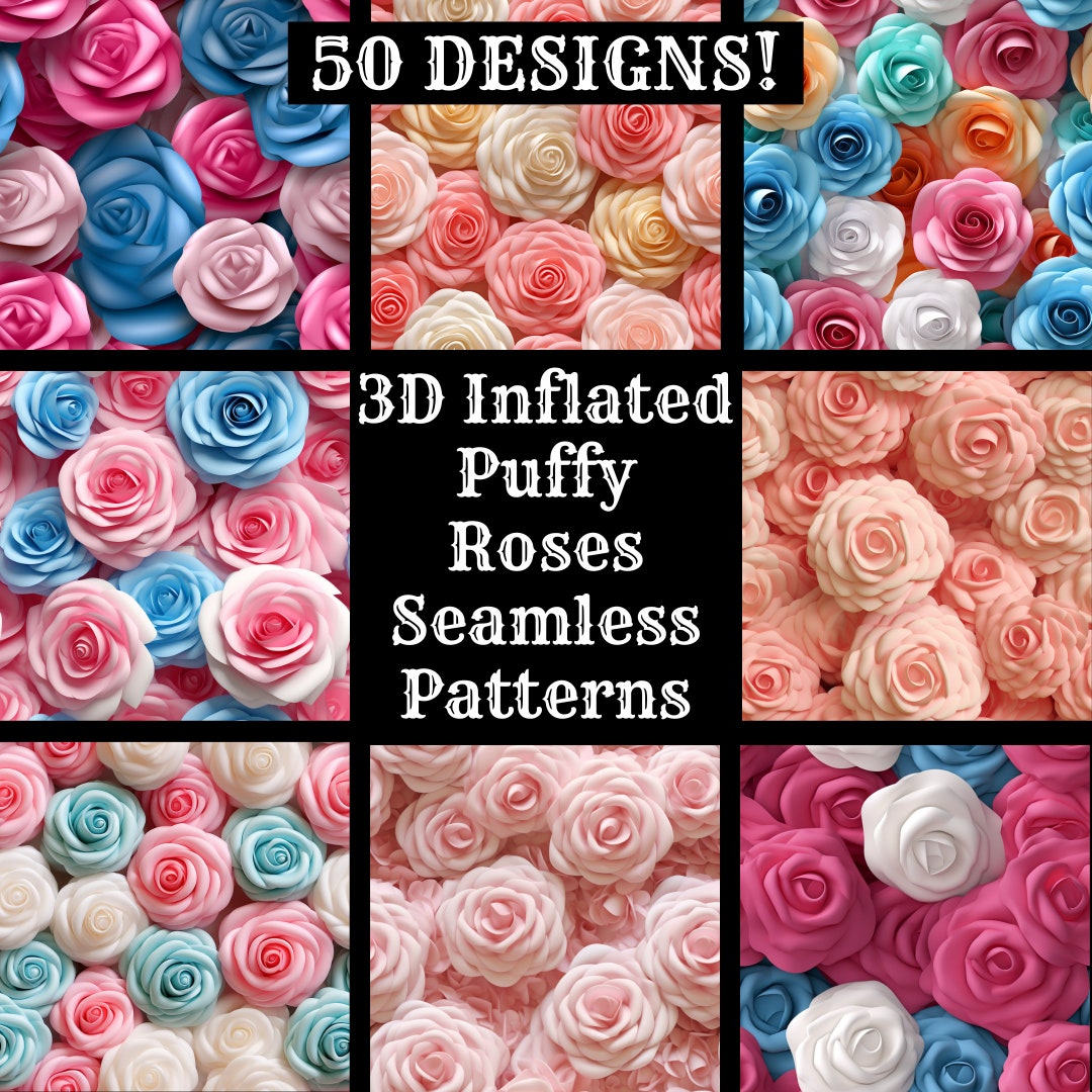 3D Inflated Puffy Roses Seamless Digital Paper, Printable Scrapbook ...