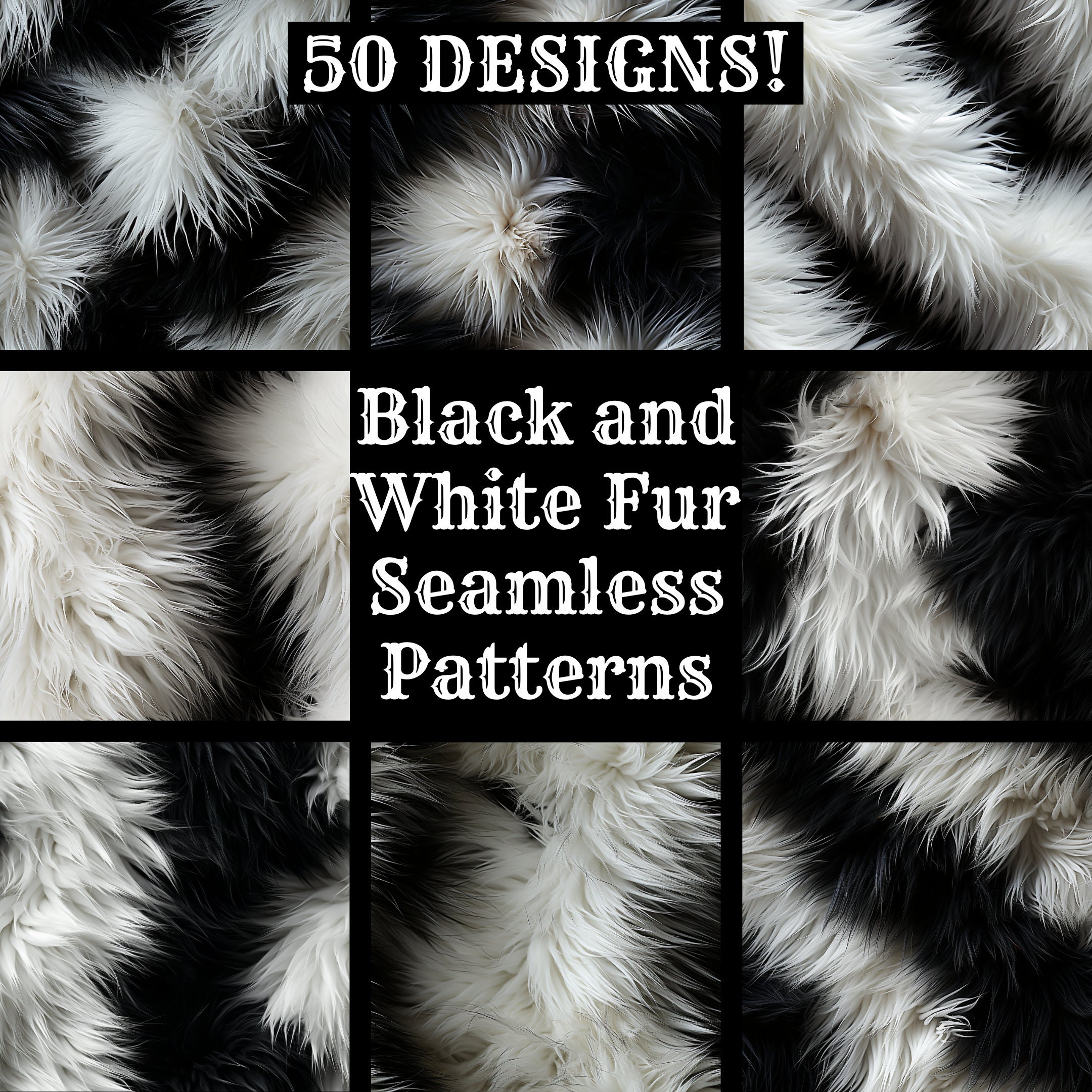 Black and White Fur Seamless Patterns: 50 PNG Digital Papers (digital ...