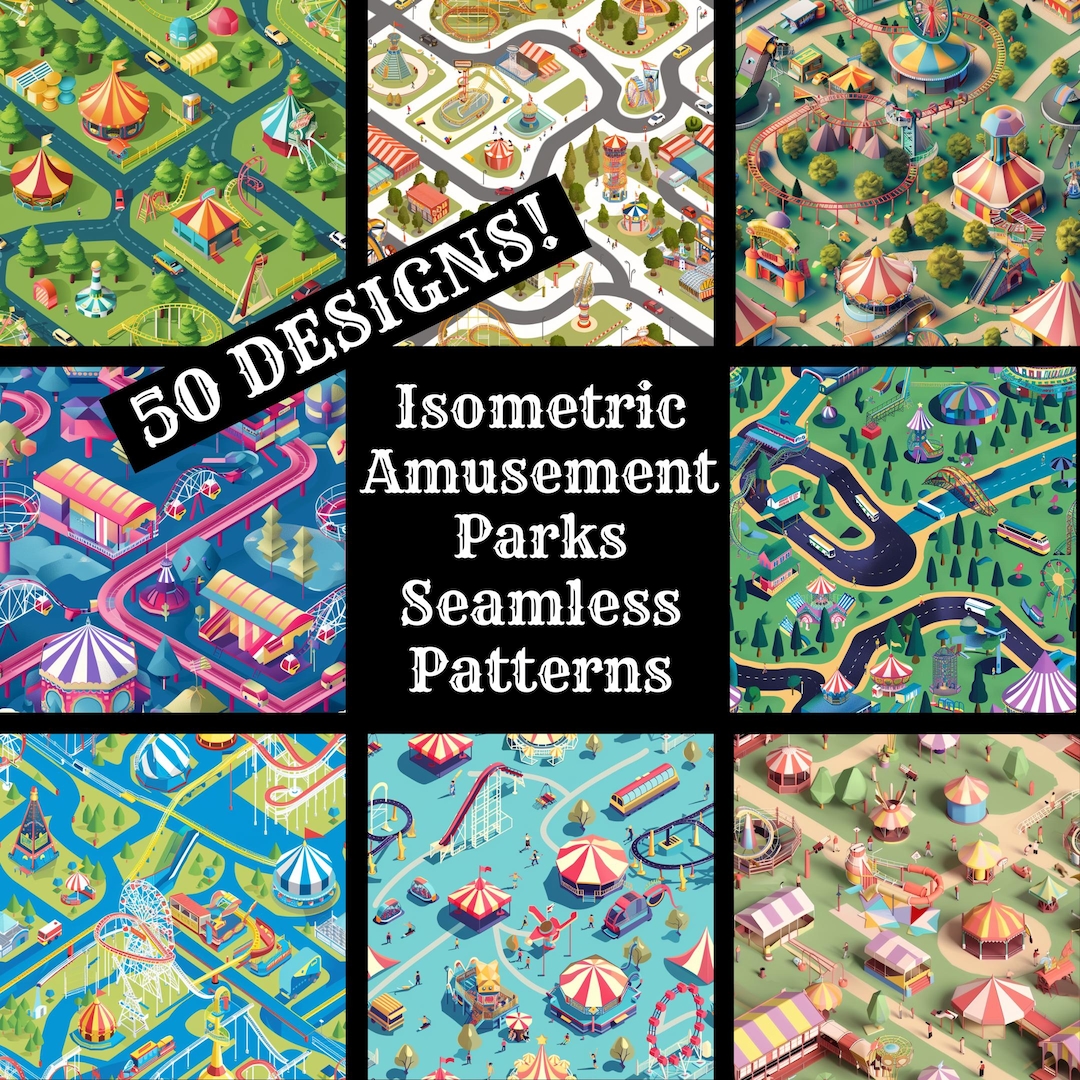 Isometric Amusement Parks Seamless Digital Paper, Amusement Parks ...