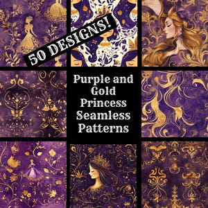 Purple and Gold Princess Seamless Patterns: Scrapbook Paper (digital ...