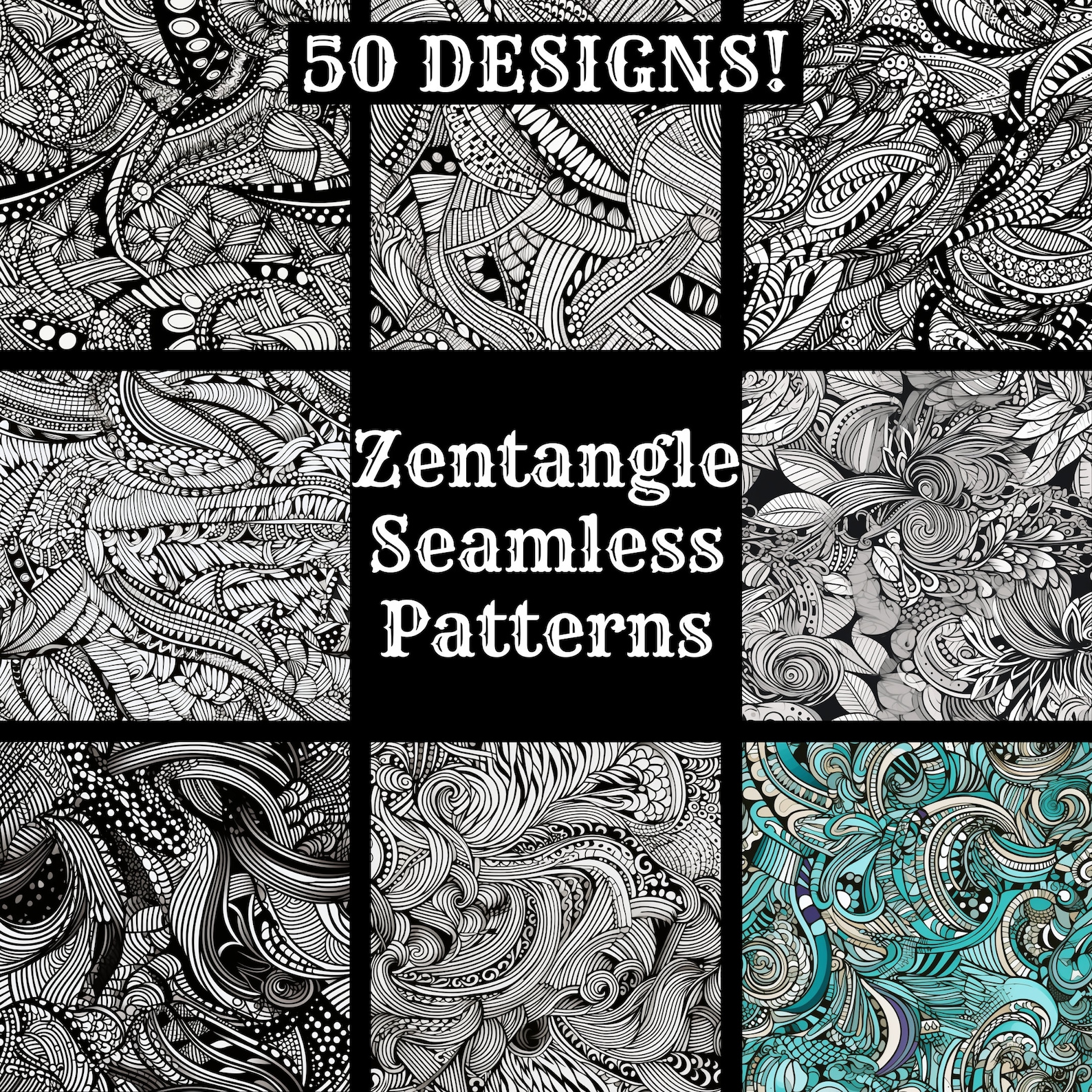 Zentangle Seamless Paper: 50 Printable Scrapbook Textures (digital ...
