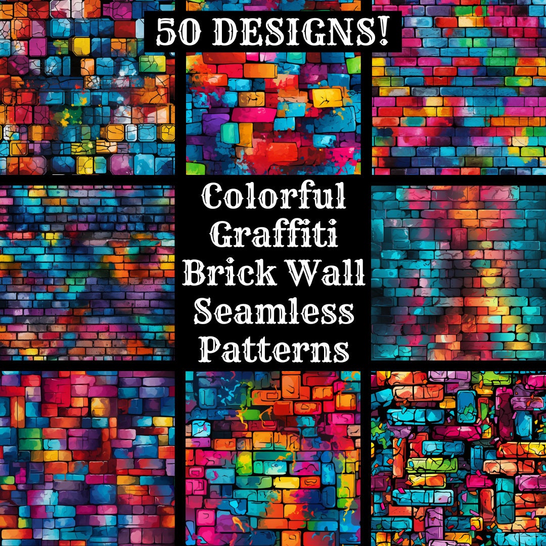 Colorful Graffiti Brick Wall Seamless Pattern: 50 PNG Designs (digital ...