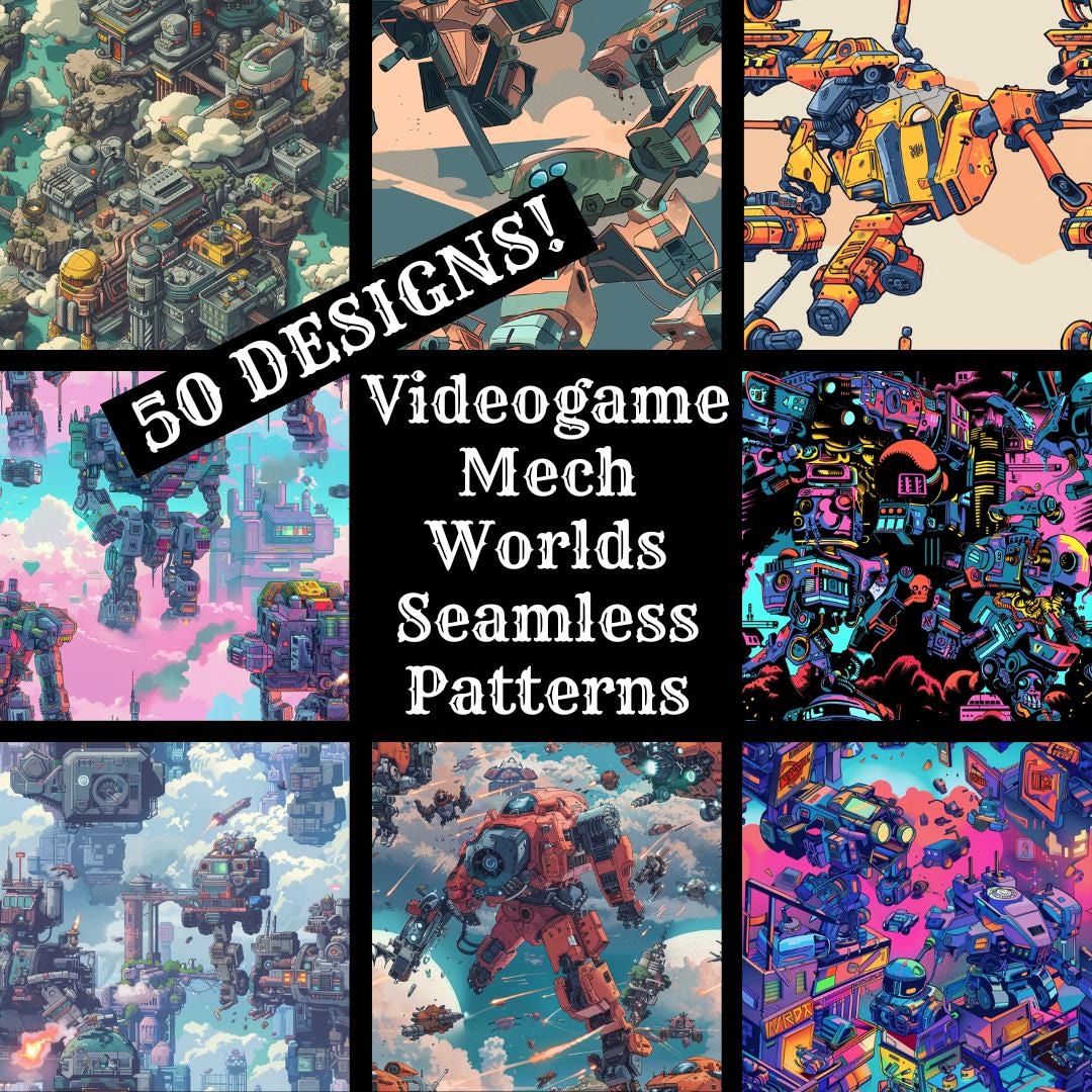 Videogame Mech Worlds Seamless Digital Paper, Printable Scrapbook Paper ...