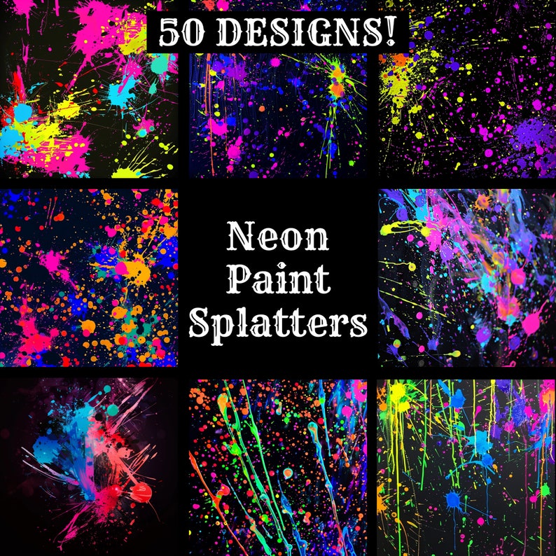 Neon Paint Splatter Digital Paper: High-resolution PNG (digital ...