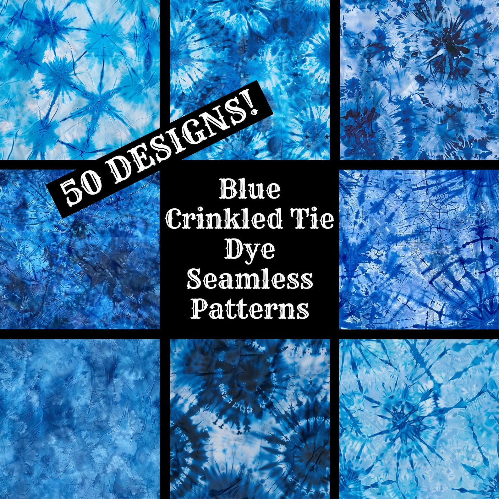 Blue Crinkled Tie Dye Seamless Pattern: 50 PNG Digital Papers (digital ...