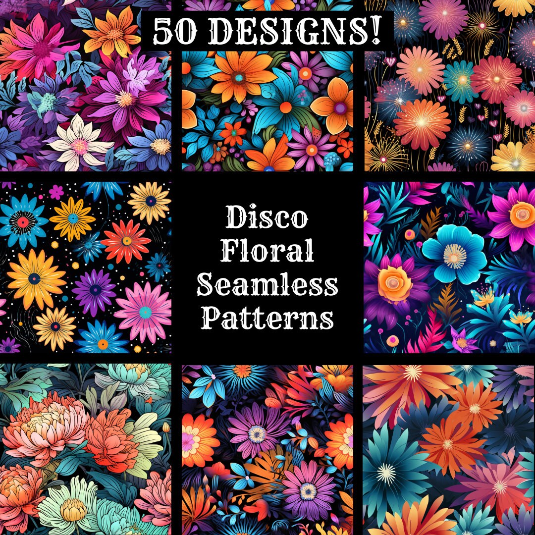 Disco Floral Seamless Digital Paper, Printable Scrapbook Paper Seamless ...