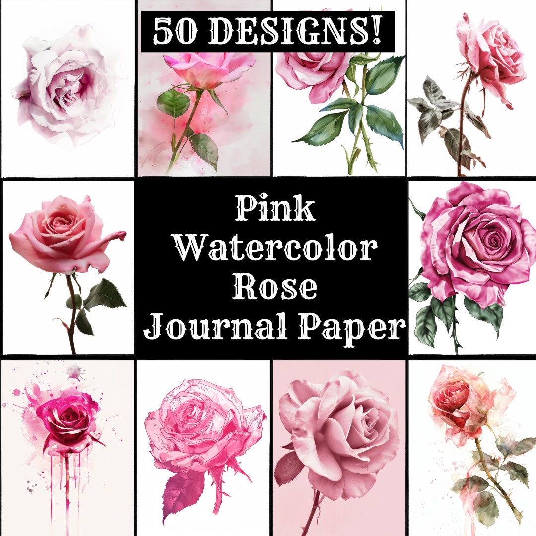 Pink Watercolor Rose Journal Paper, Pink Watercolor Rose Printable ...