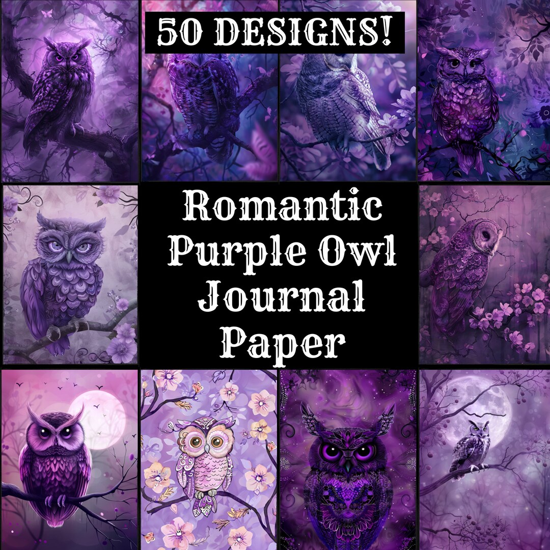 Romantic Purple Owl Journal Paper, Romantic Purple Owl Printable Paper ...