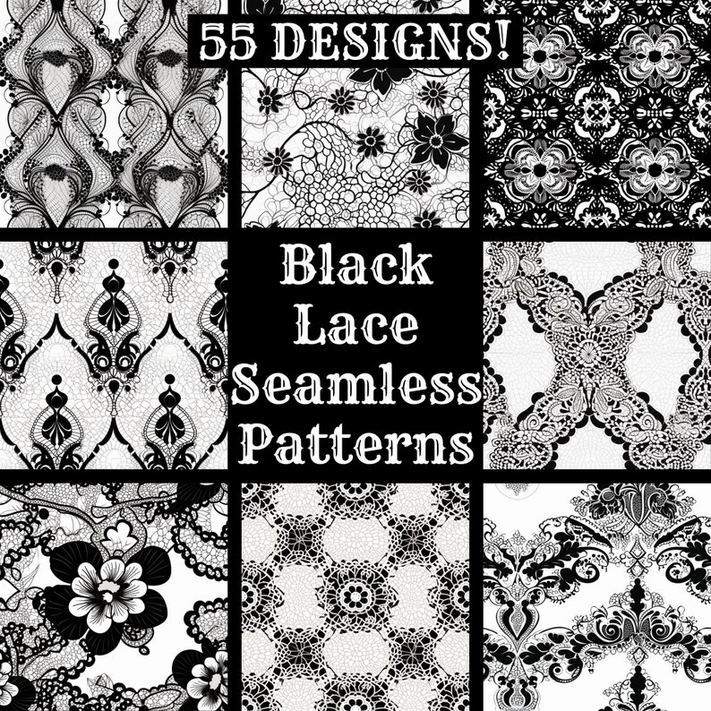 Black Lace Seamless Digital Paper, Printable Scrapbook Paper Seamless ...