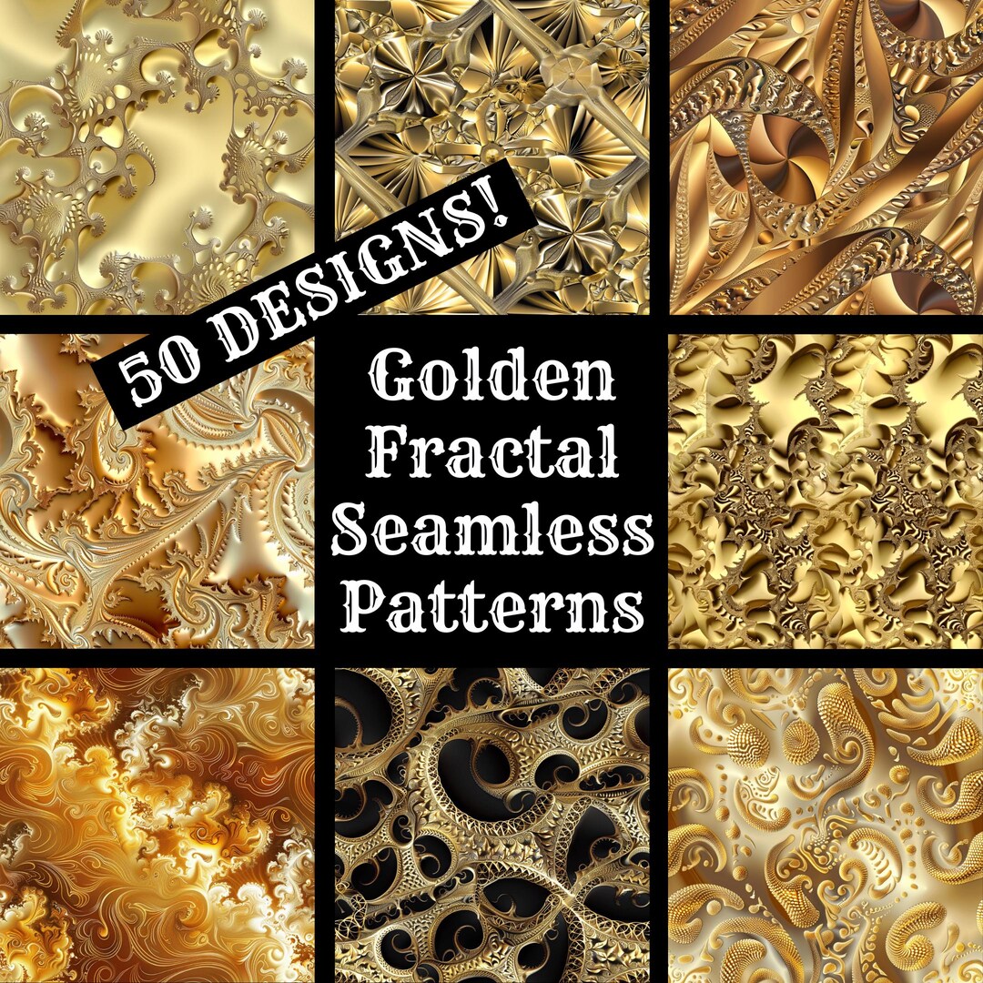Golden Fractal Seamless Digital Paper, Golden Fractal Printable ...