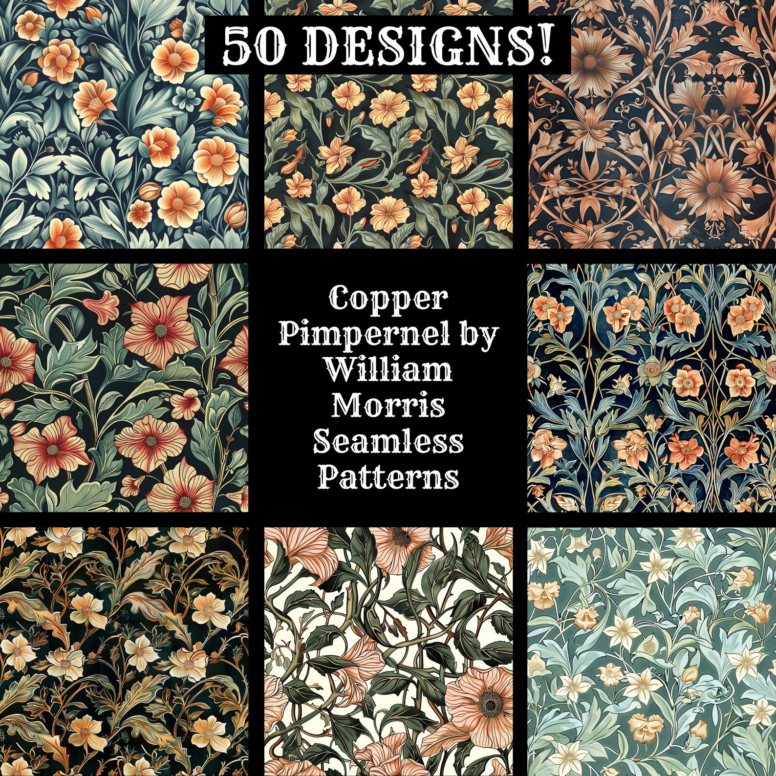 William Morris Copper Pimpernel Seamless Pattern: Digital Paper ...