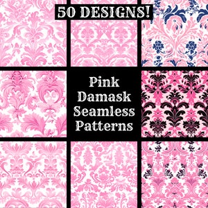 Pink Damask Seamless Digital Paper, Printable Scrapbook Paper Seamless ...