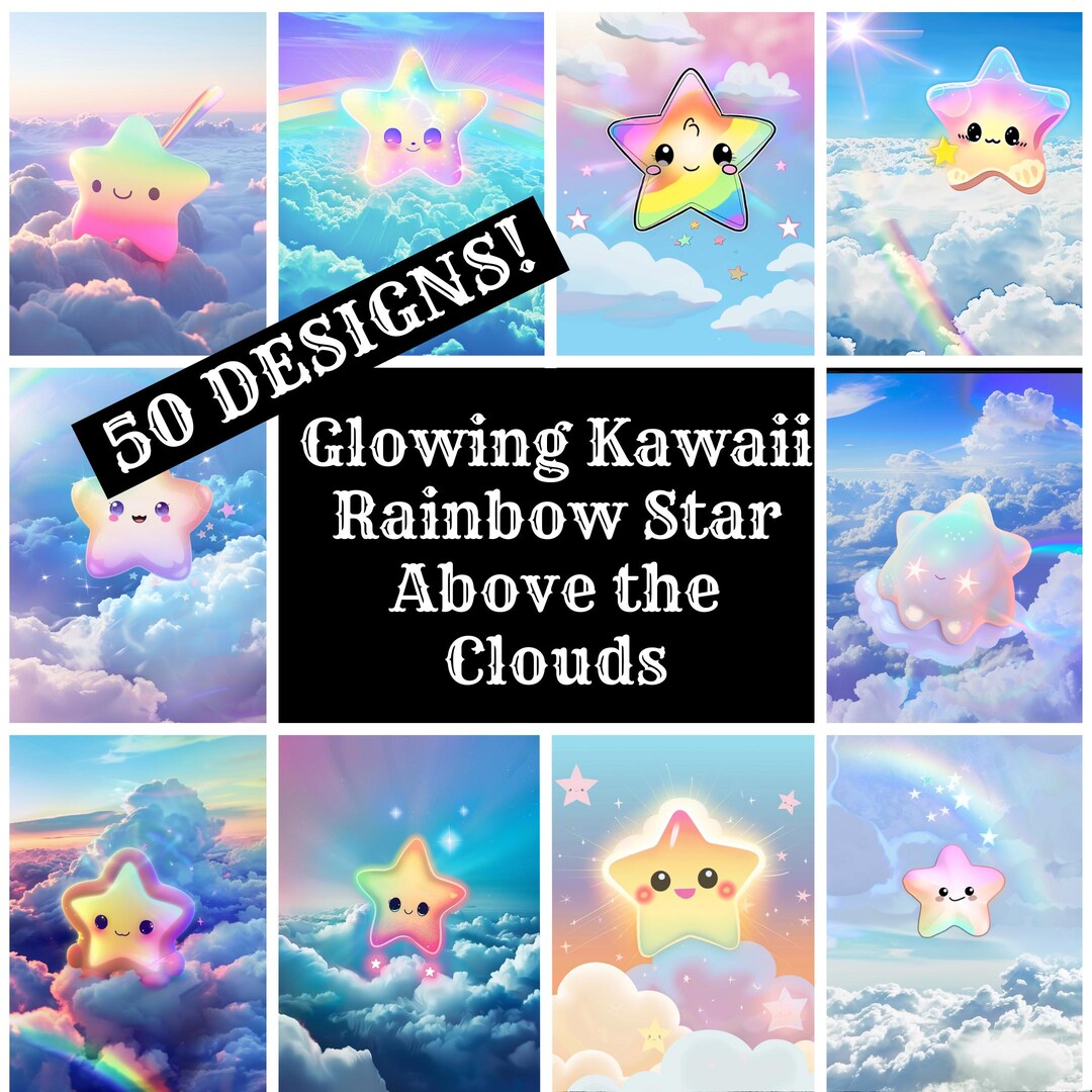 Kawaii Rainbow Star Journal Paper: Vintage Scrapbook Inserts (digital ...