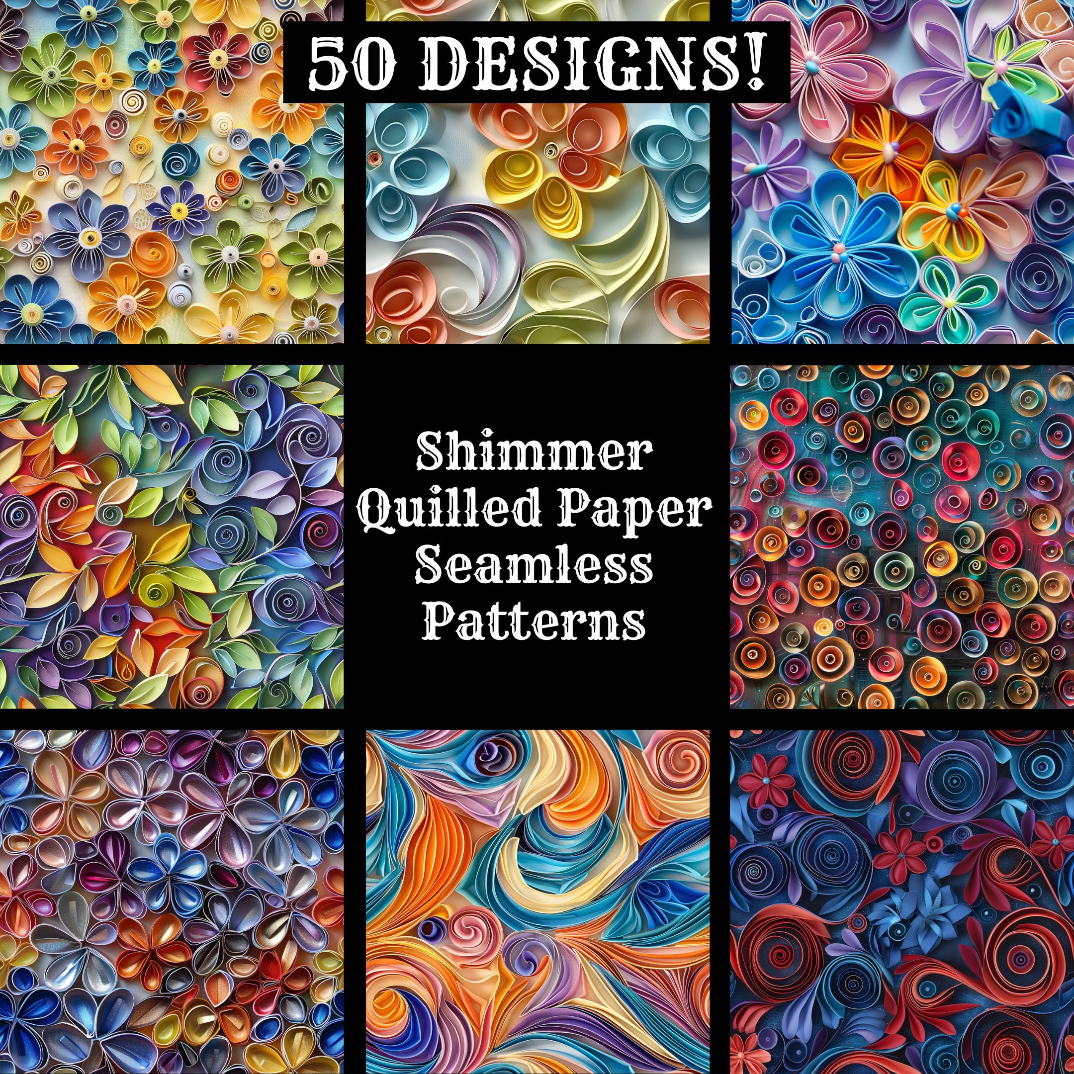 Shimmer Quilled Paper Seamless Digital Paper, Shimmer Quilled Paper ...