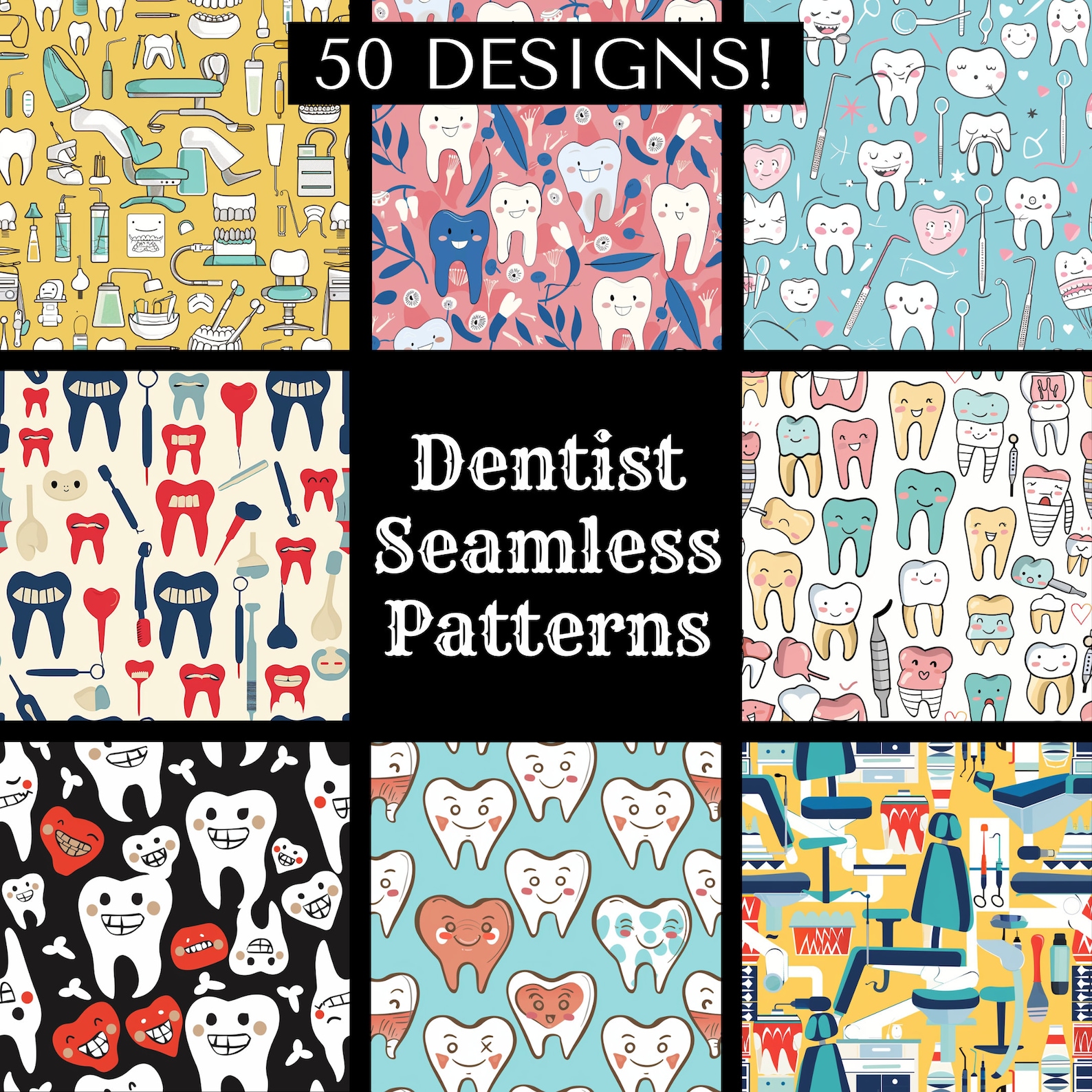 Dentist Seamless Pattern: Scrapbook Paper, Fabric Print (digital ...