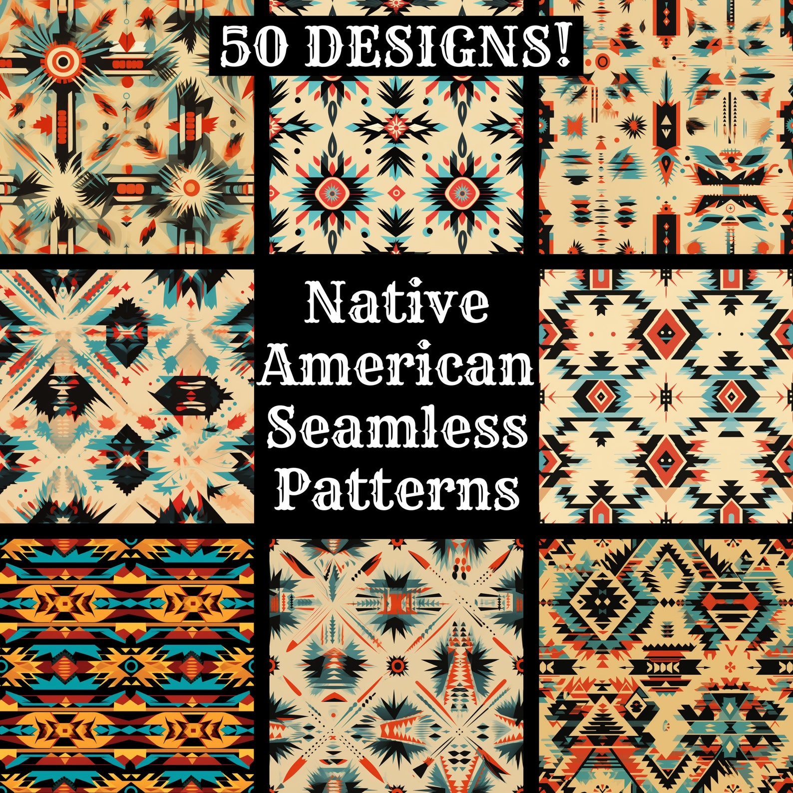 Native American Seamless Pattern: Digital Paper Pack (PNG, 300 Dpi) - Etsy