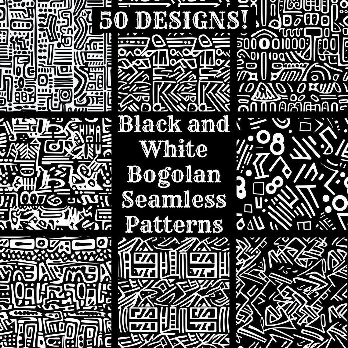 Black and White Bogolan Seamless Digital Paper, Printable Scrapbook ...