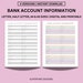 Bank Account Information Tracker Printable, Bank Account Log, Bank ...