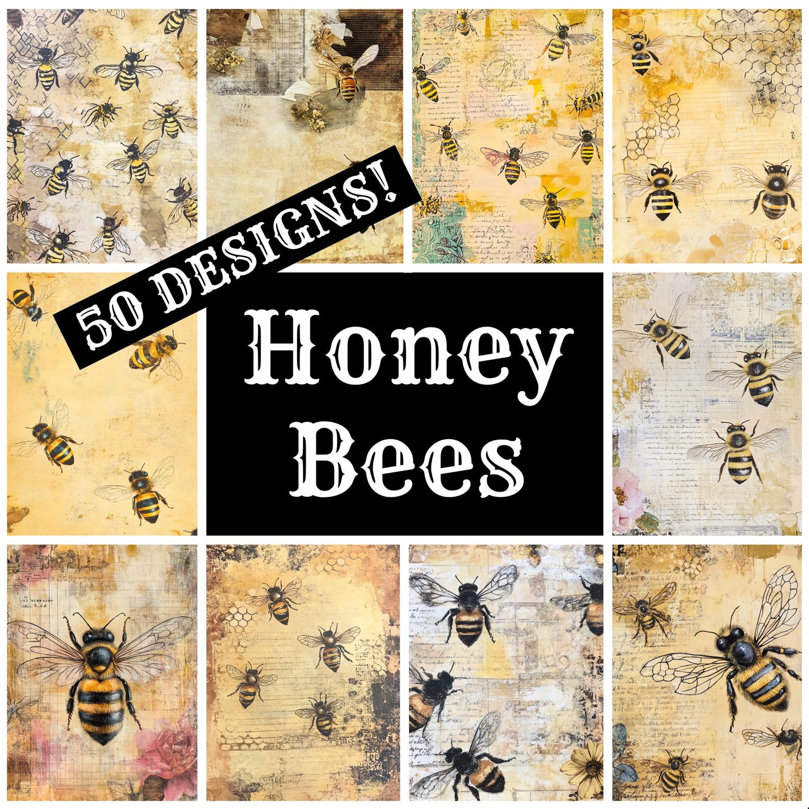 Honey Bees Vintage Journal Paper: Printable Scrapbook (digital Download ...