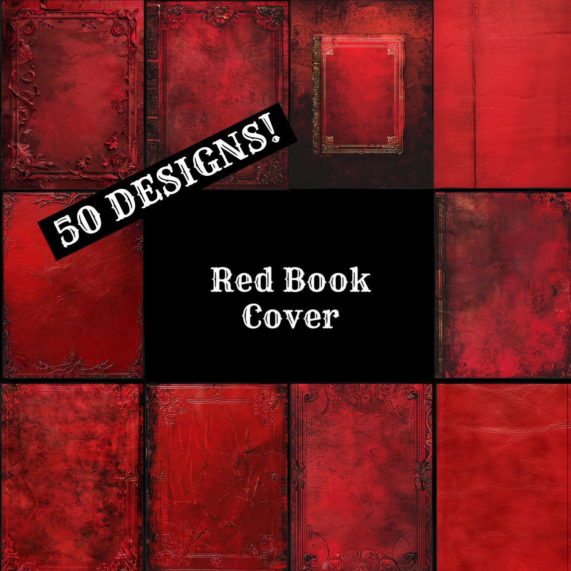Red Book Cover Digital Paper: Vintage Journal Inserts (PNG, 8.5x11 In ...