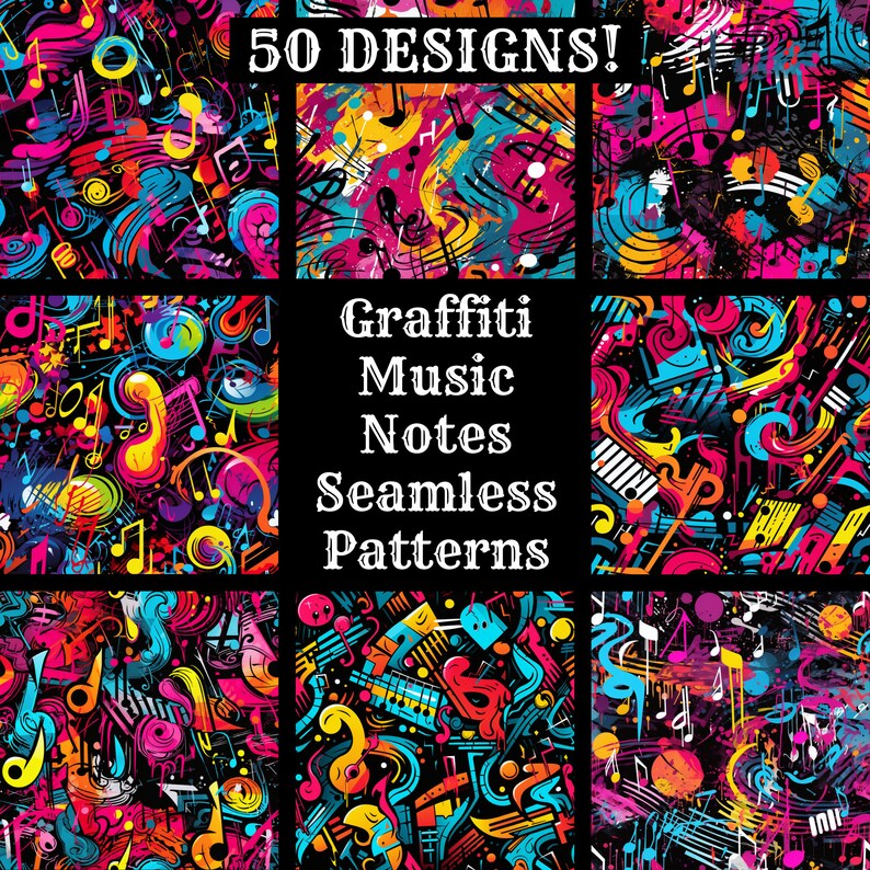 Graffiti Music Notes Seamless Digital Paper, Printable Scrapbook Paper ...