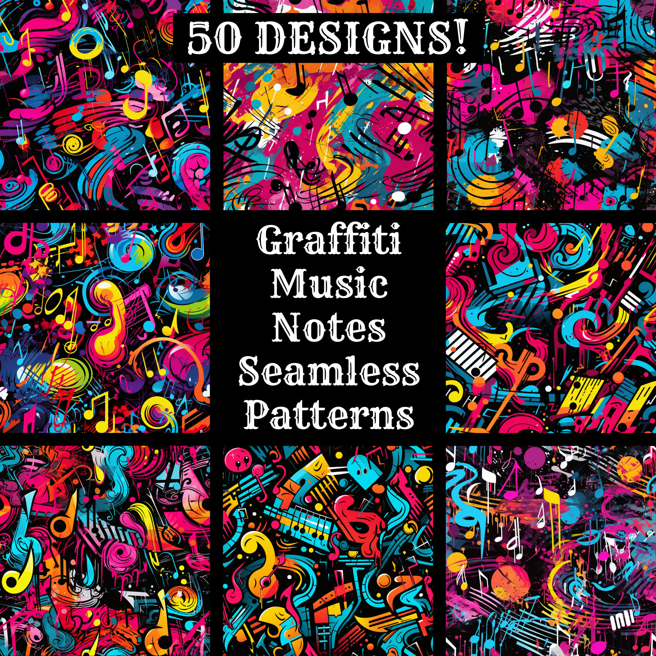 Graffiti Music Notes Seamless Digital Paper, Printable Scrapbook Paper ...