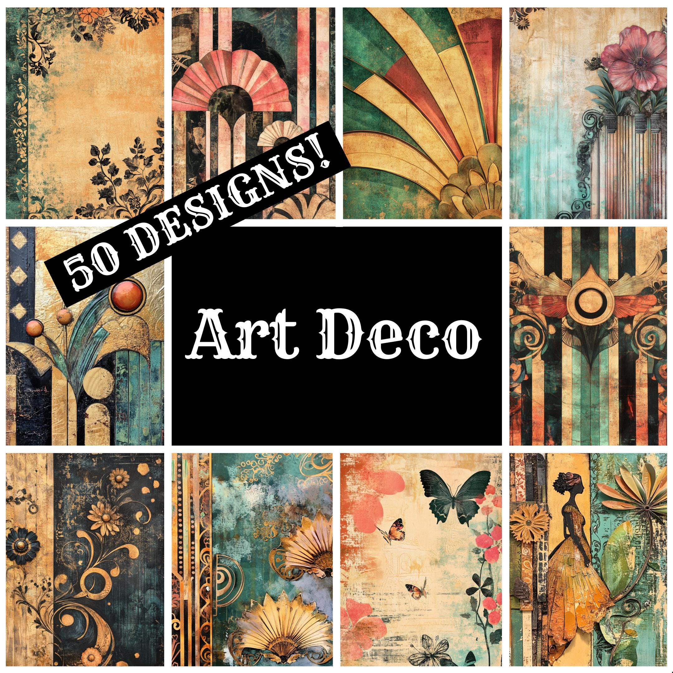 Art Deco Digital Paper: Vintage Journal Inserts (PNG, 8.5x11 In ...