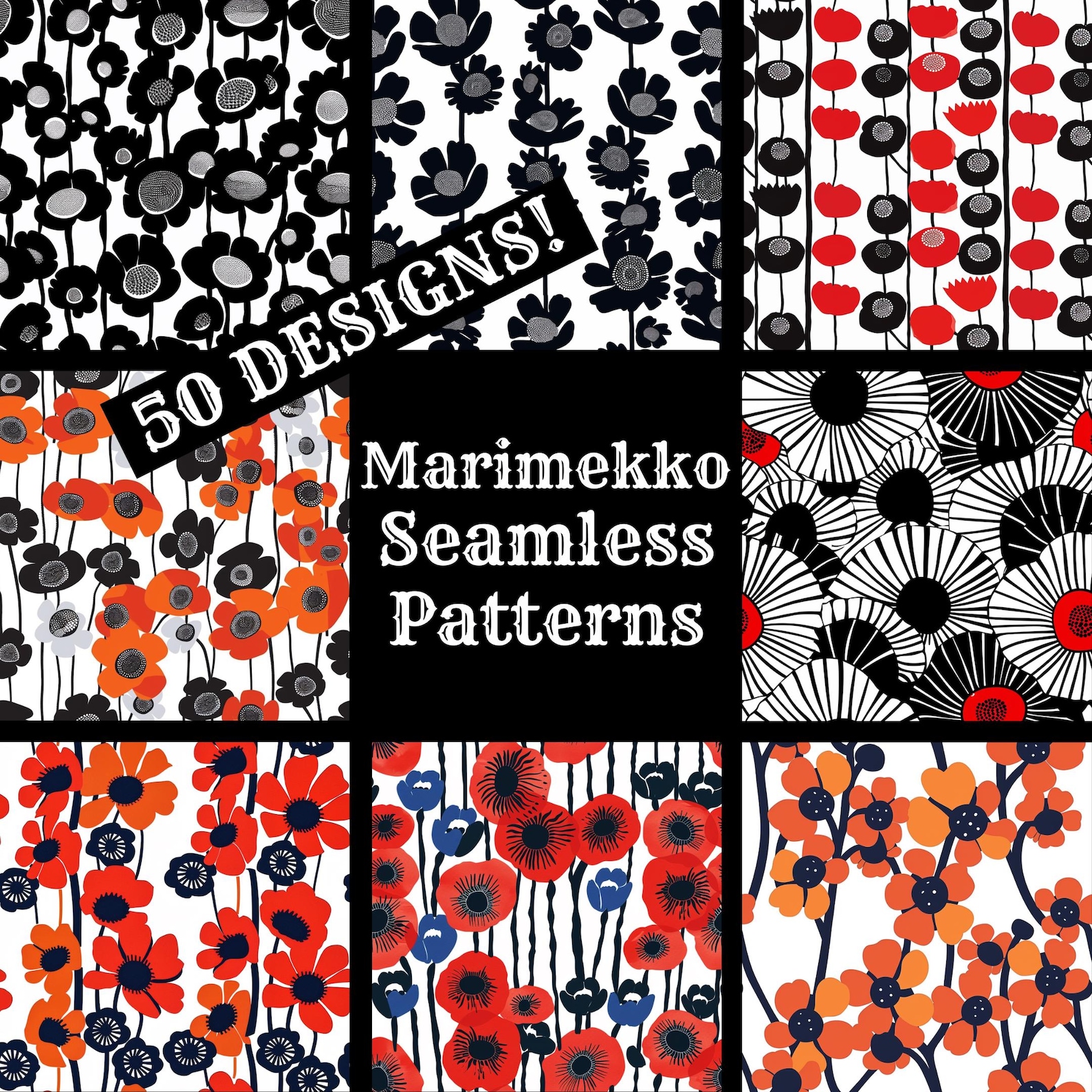 Marimekko Seamless Pattern: Floral Digital Paper (digital Download) - Etsy