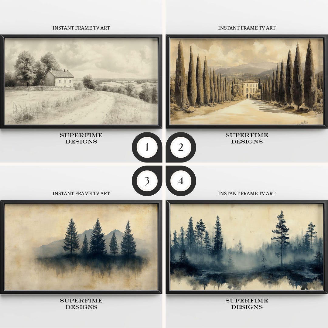 Landscape Neutral Pencil Drawing Frame TV Art, Landscape Drawing TV ...