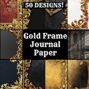 Gold Frame Journal Paper, Gold Frame Printable Paper, Vintage Gold ...