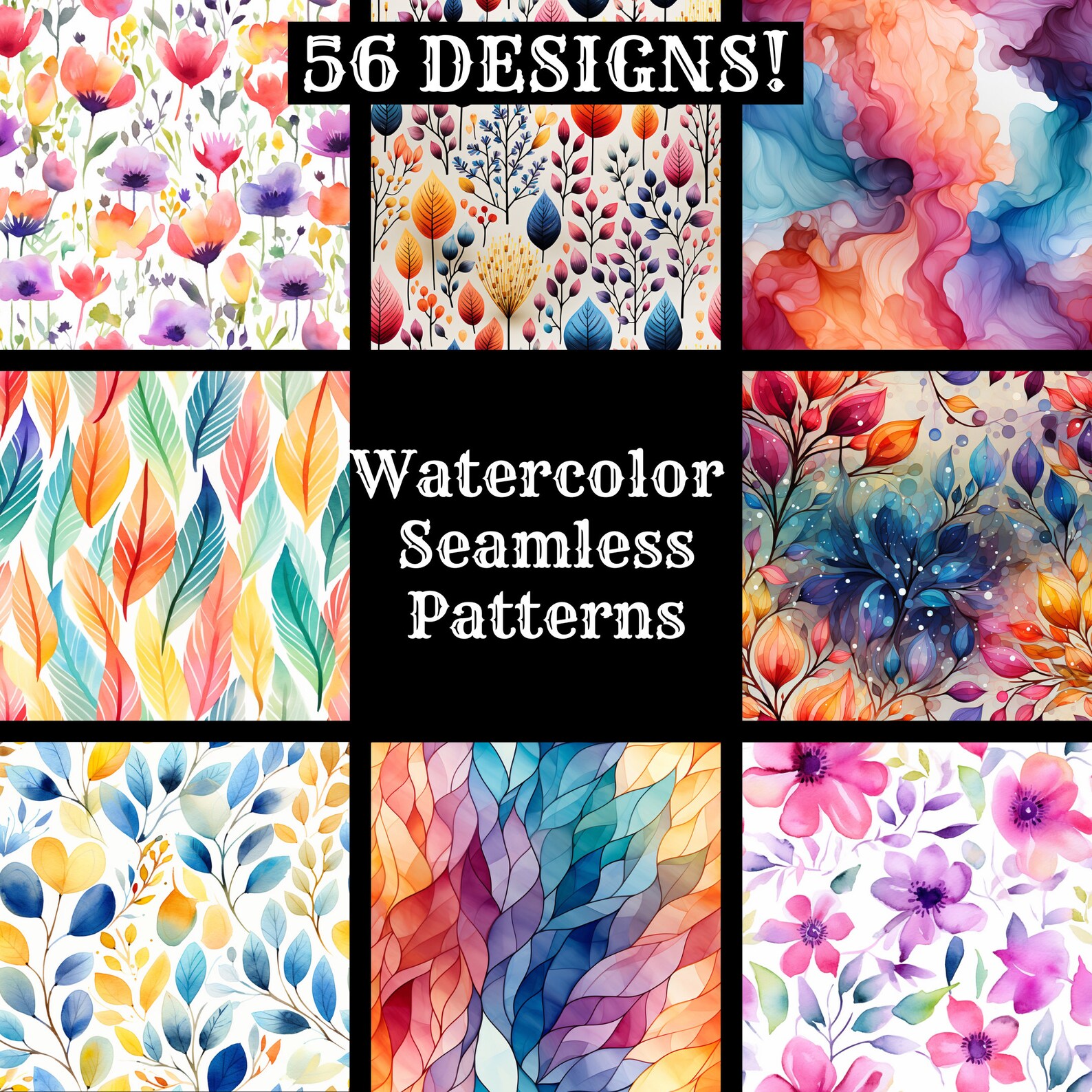 Watercolor Seamless Patterns: Digital Paper Bundle (digital Download ...