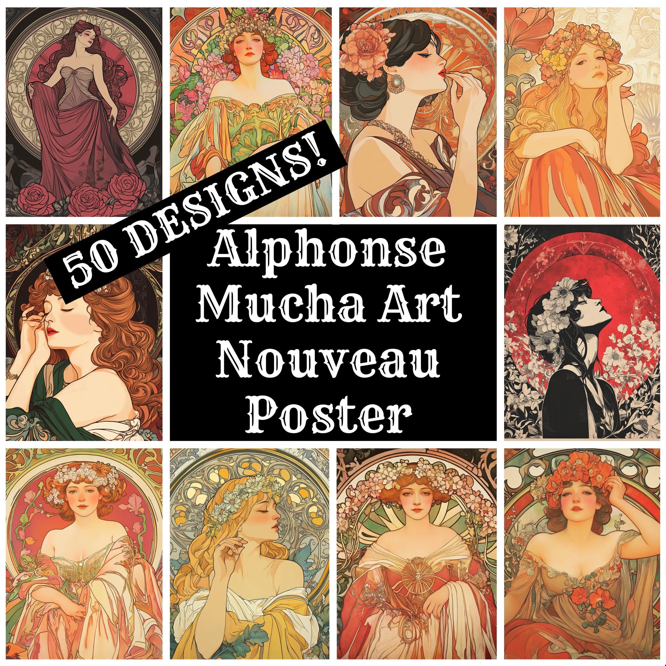 Alphonse Mucha Art Nouveau Digital Paper: Vintage Journal Ephemera (50 ...