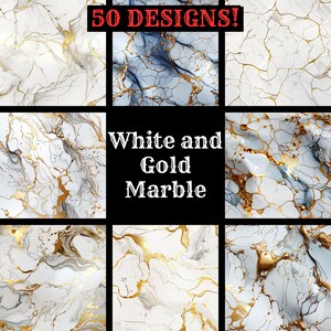 Seamless White and Gold Marble Digital Paper, Printable Scrapbook Paper ...