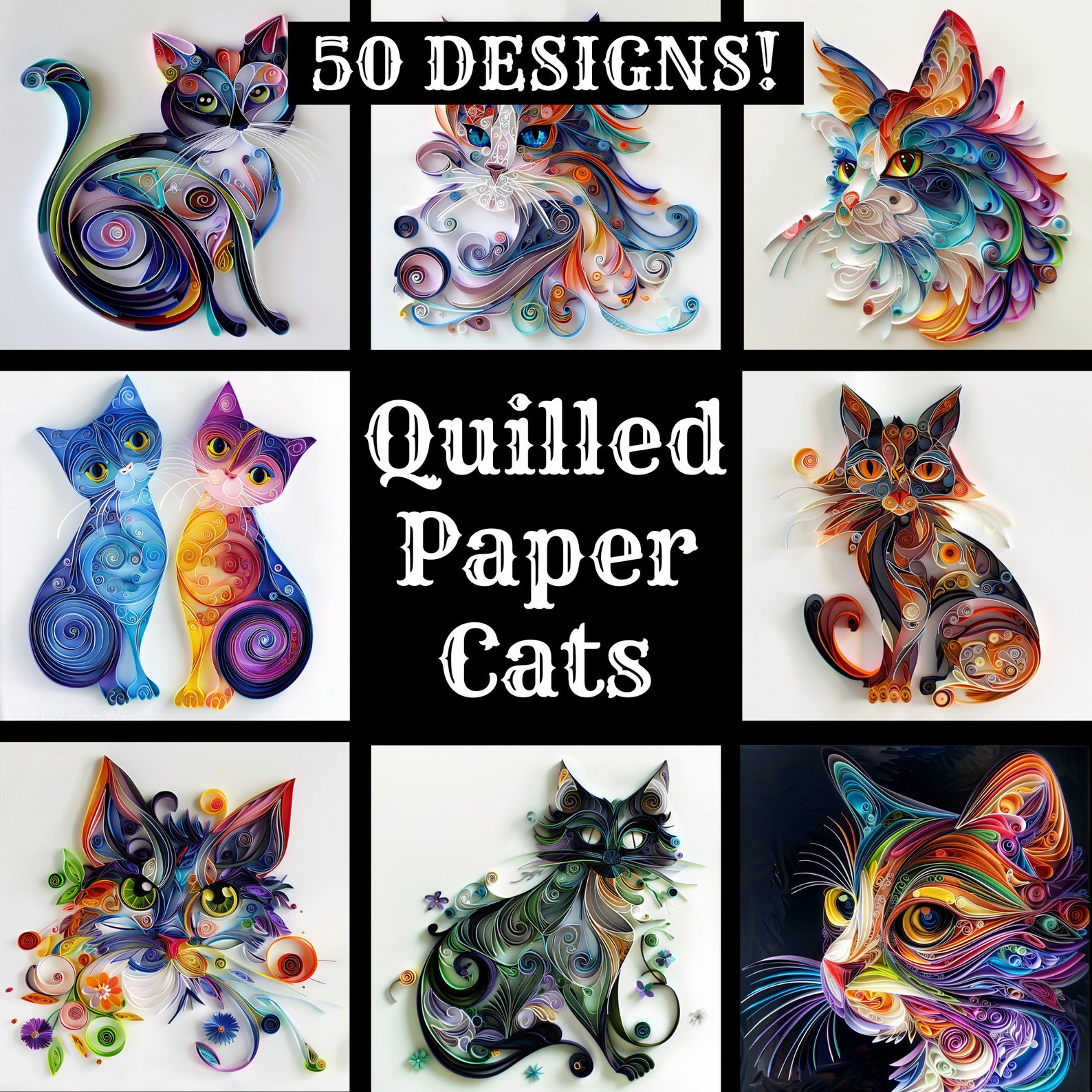 Quilled Paper Cats: High-resolution Digital Paper (PNG) - Etsy