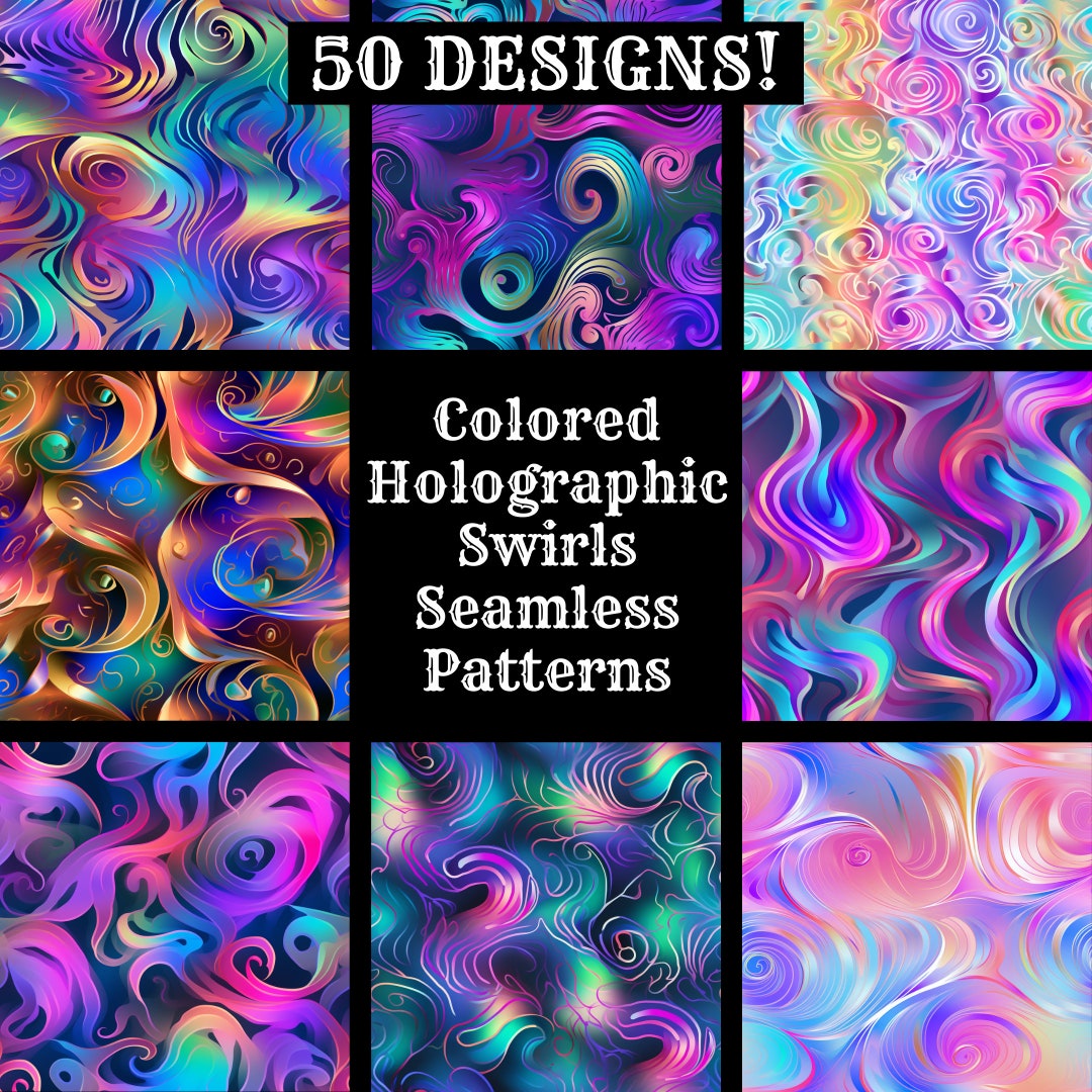Colored Holographic Swirls Seamless Digital Paper, Holographic Swirls ...