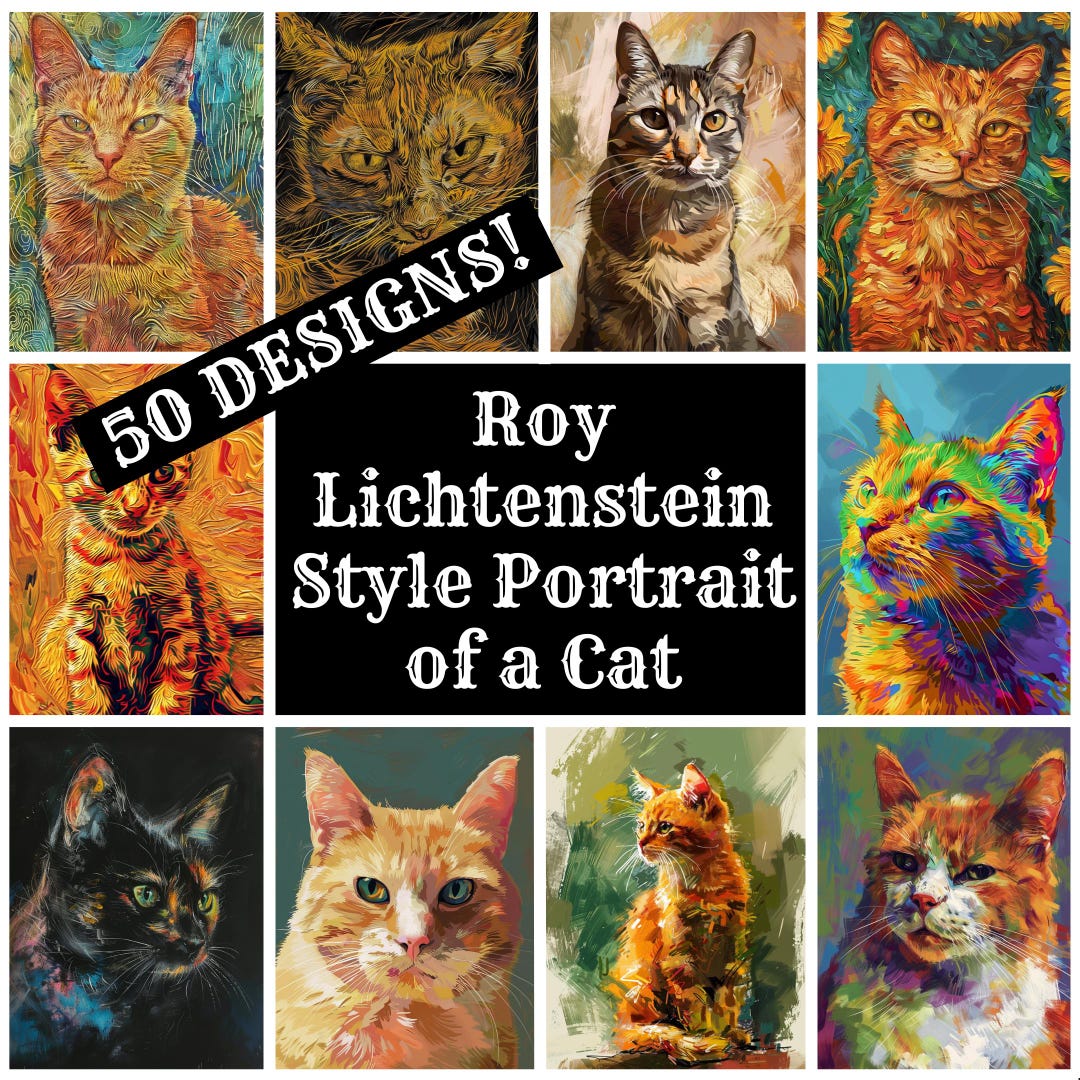 Roy Lichtenstein Style Portrait of a Cat Journal Paper, Printable Paper ...