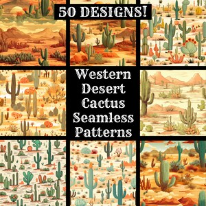 Western Desert Cactus Seamless Digital Paper, Printable Scrapbook Paper ...