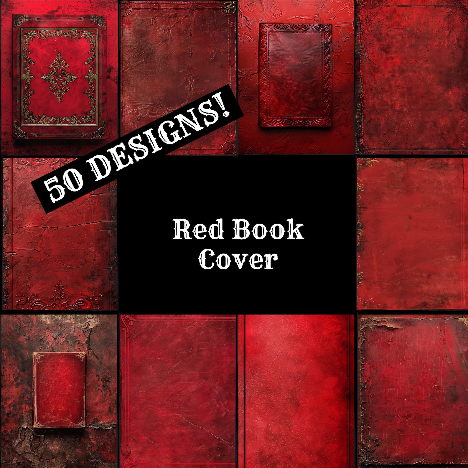 Red Book Cover Digital Paper: Vintage Journal Inserts (PNG, 8.5x11 In ...