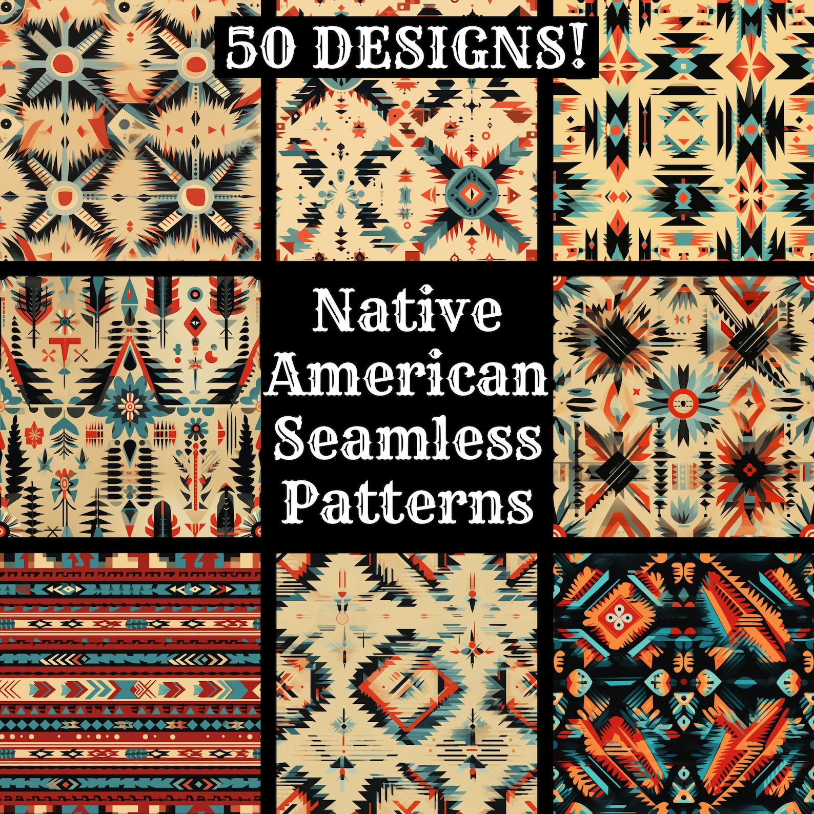 Native American Seamless Pattern: Digital Paper Pack (PNG, 300 Dpi) - Etsy