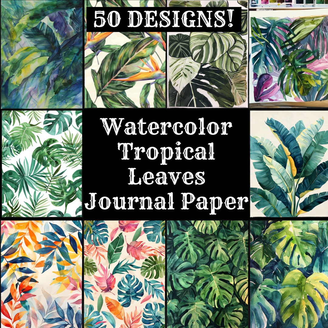 Watercolor Tropical Leaves Journal Paper: Printable Scrapbook (PNG) - Etsy