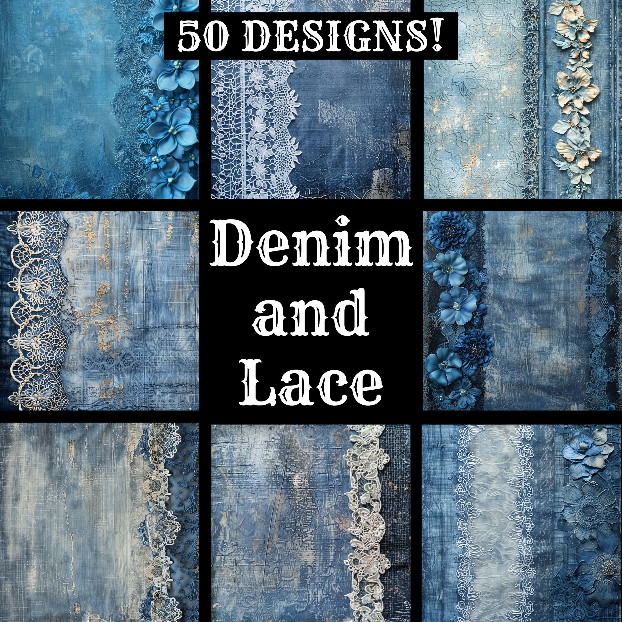 Denim and Lace Digital Paper: Vintage Scrapbook Journal (PNG) - Etsy