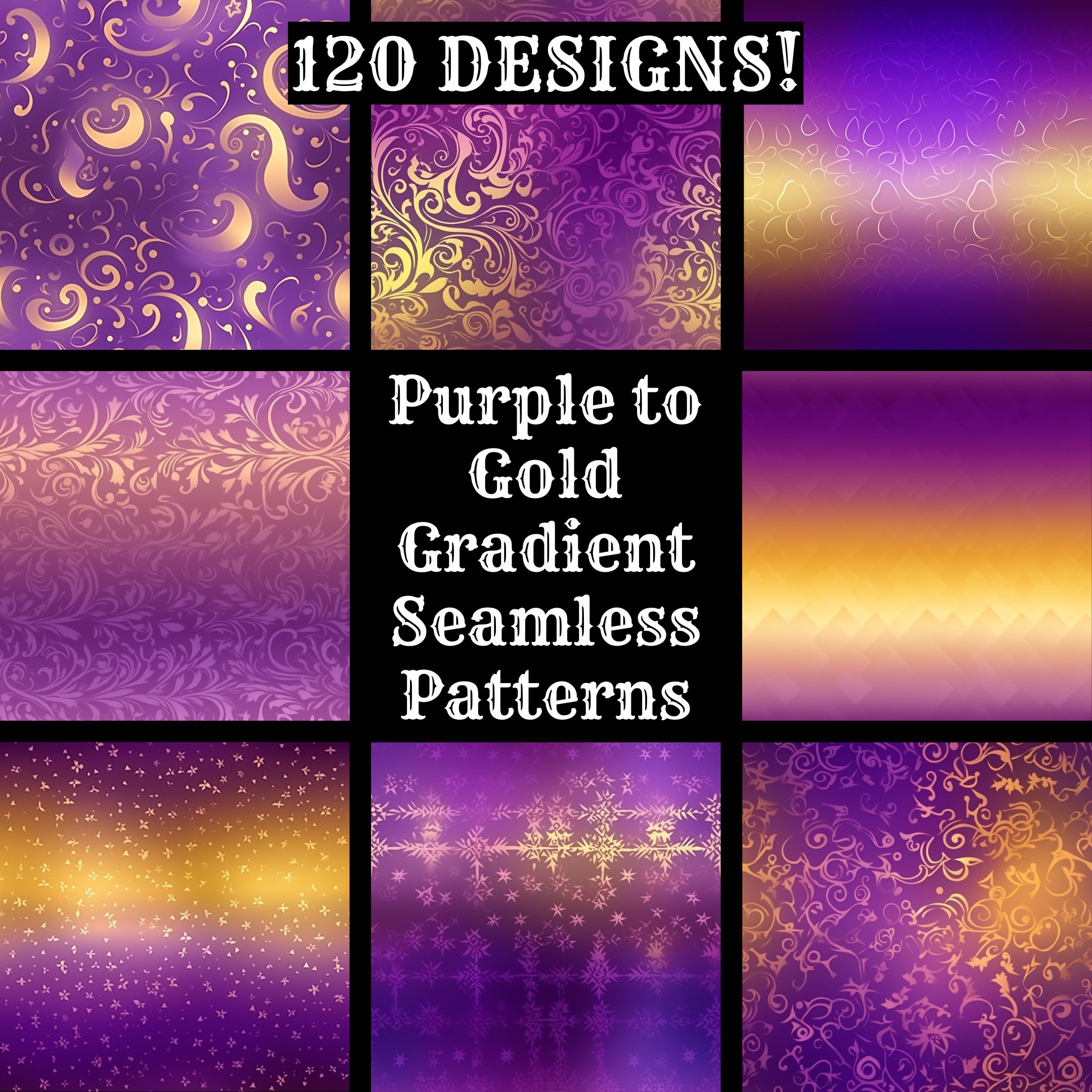 Purple to Gold Gradient Seamless Digital Paper, Printable Scrapbook ...